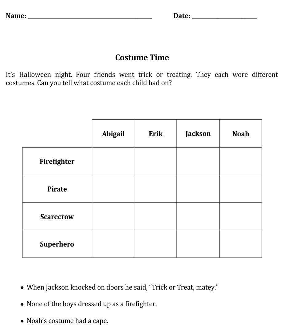 Free Printable Halloween Logic Puzzles Printable Logic Puzzles